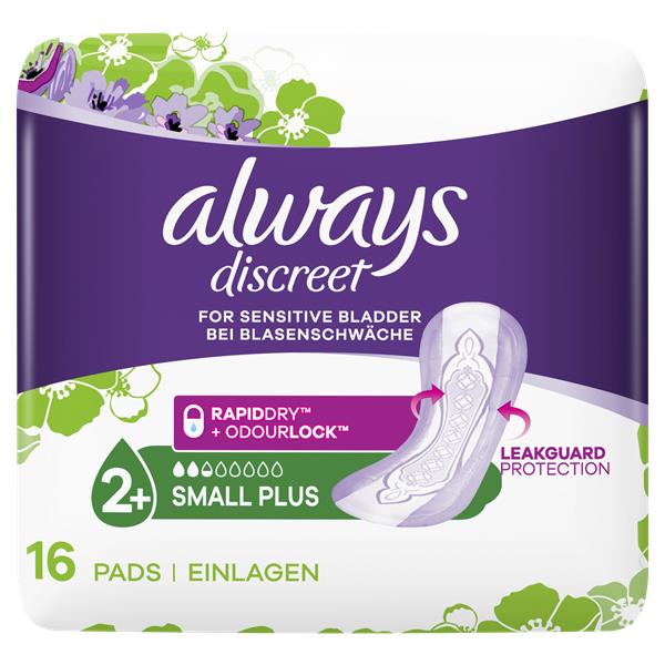Always Discreet Small Plus Incontinence Pads - Extra Absorbency - 16 ...
